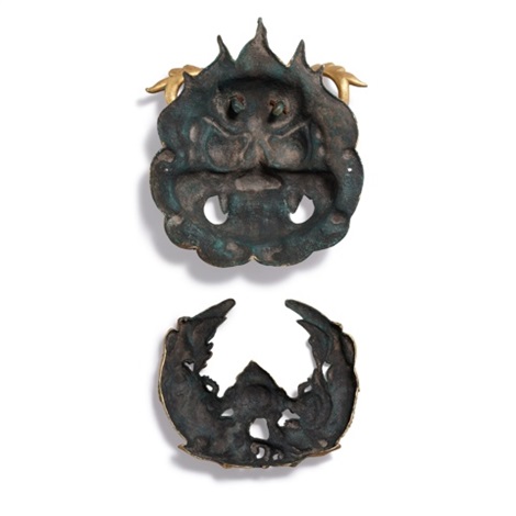 A gilt-bronze mask and makara door knocker, Late Tang - Five dynasties ...