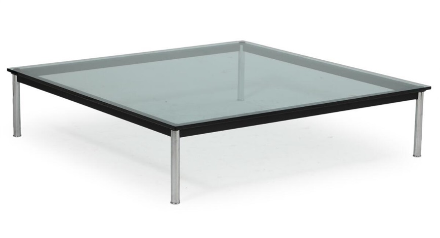 LC 10. A square coffee table with chromed steel legs and Glass top by ...