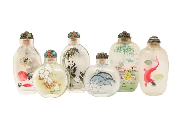 A GROUP OF SIX CHINESE INSIDE-PAINTED SNUFF BOTTLES. 20th Century on artnet