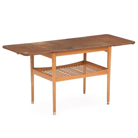 Teak coffee table with walnut top, beech frame with underlying slatted ...