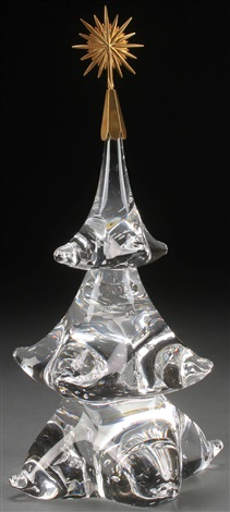 A STEUBEN CRYSTAL AND 18K GOLD CHRISTMAS TREE SCULPTURE by Steuben ...