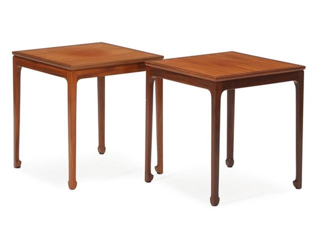 A pair of square mahogany side tables with profiled legs and carved ...