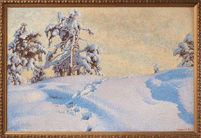 Snowy landscape by Gustaf Fjaestad on artnet