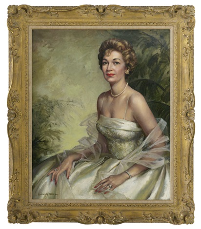 Portrait of Beryl Ann Longino Mrs. Lloyd Bentsen in a Pearl White Silk ...