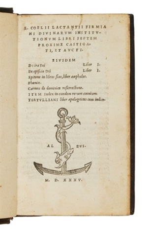 Lactantius, Institutiones Divinae, Venice, Paolo Manuzio Heirs of ...