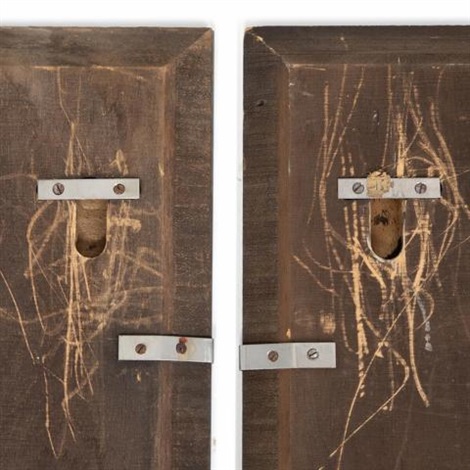 Three glass picture frames with wood back and metal fittings by Arne ...