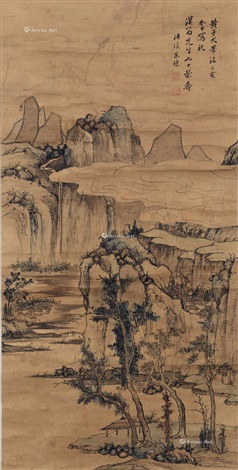 仿黄子久笔意 立轴 设色笺本 by Zhu Jing on artnet