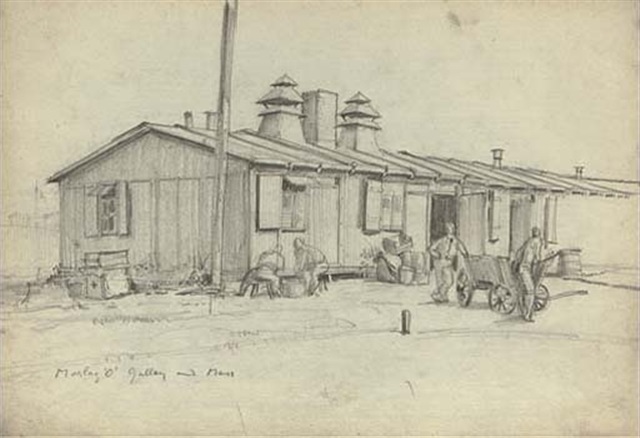 Life during World War II, one drawn whilst the artist was incarcerated ...