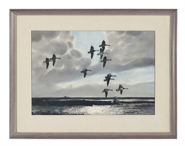 Ducks Flying Over a Marsh by Chet Reneson on artnet