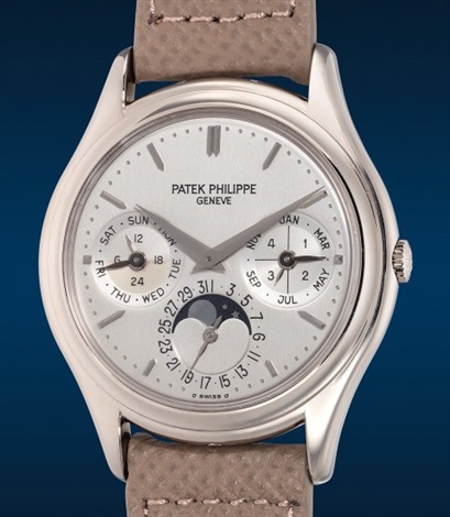 A rare and very attractive white gold perpetual calendar wristwatch ...