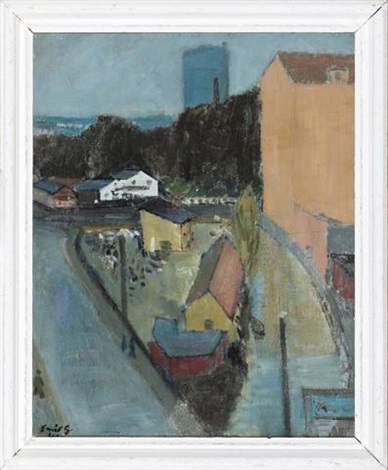 City scenery with houses by Emil Gregersen on artnet