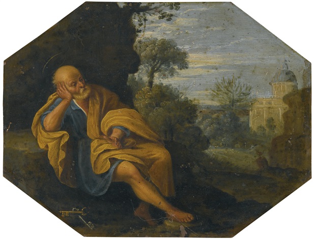 SAINT PETER RESTING IN A LANDSCAPE WITH SAINT PETERS BASILICA, ROME ...