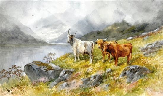 Highland cattle in landscape by Hugo Anton Fisher on artnet
