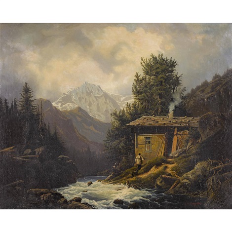 Gebirgsbach mit einer Hütte by Johann Rudolf Rapp on artnet