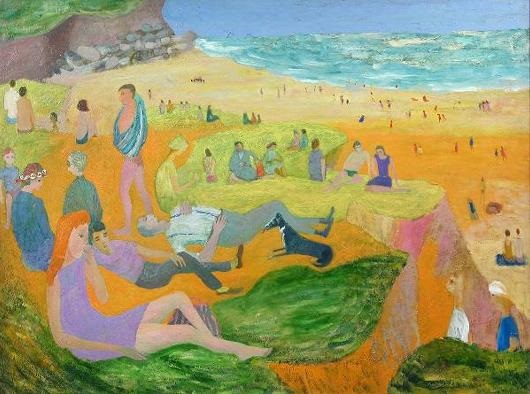 A greyhound with her family on Gower Beach by Ruth Burden on artnet