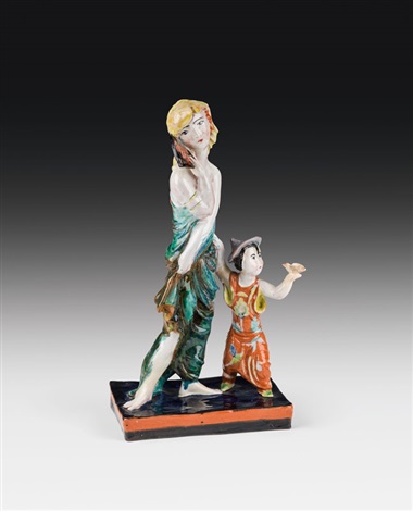 Dame with folding fan and boy by Susi Singer on artnet