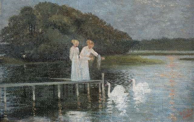 Frauen am See mit Schwänen by Louis Thevenet on artnet