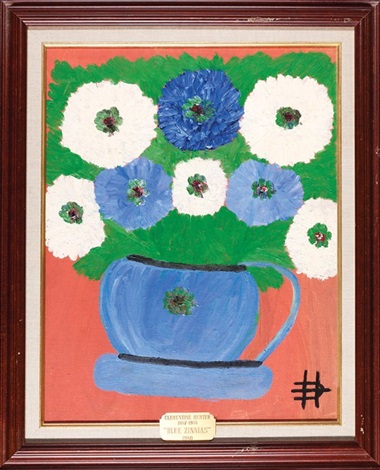 Blue Zinnias by Clementine Hunter on artnet
