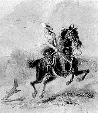 Scheuendes Pferd mit Reiterin und Hase by Emil Rumpf on artnet