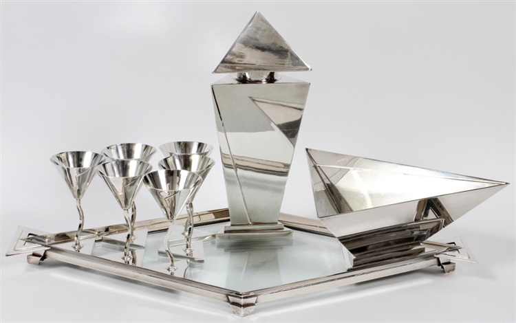 ELSA TENNHARDTE. J. BASS CO. SILVERPLATE COCKTAIL SET, C. 1928, NINE ...