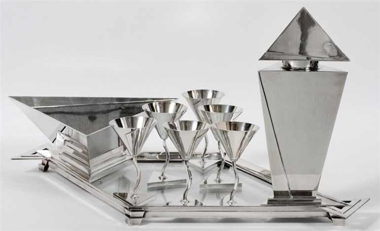 ELSA TENNHARDTE. J. BASS CO. SILVERPLATE COCKTAIL SET, C. 1928, NINE ...