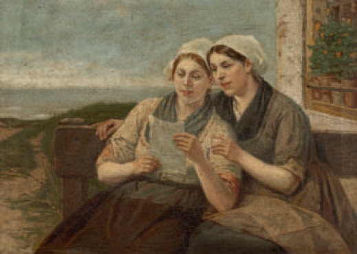 Zwei junge Frauen beim Lesen eines Briefes by Henri Bource on artnet