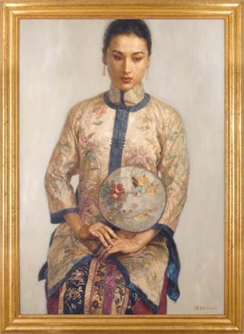 Beauty with fan 扇 by Chen Yifei on artnet