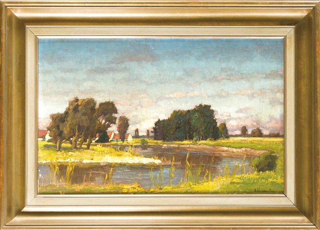 Flussbiegung in sommerlicher Landschaft by Richard Kaiser on artnet