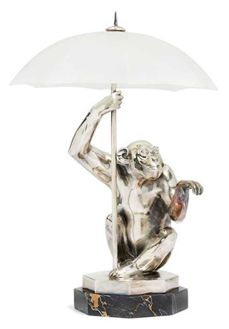 TABLE LAMP DESIGNED AS A CHIMPANZEE WITH AN UMBRELLA by Max le Verrier ...