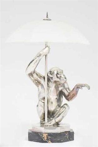 TABLE LAMP DESIGNED AS A CHIMPANZEE WITH AN UMBRELLA by Max le Verrier ...