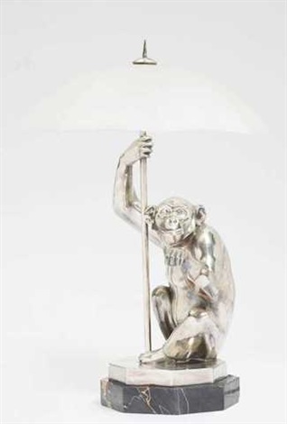 TABLE LAMP DESIGNED AS A CHIMPANZEE WITH AN UMBRELLA by Max le Verrier ...