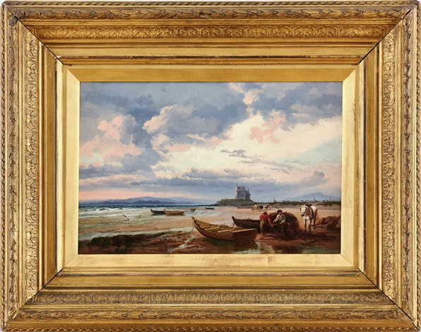 Coastal scene with Broughty Castle in the background by Richard Beavis ...