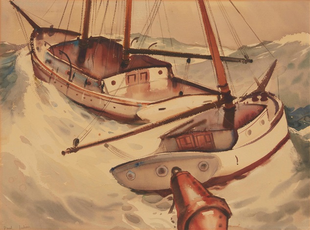 Sailboats During Rough Seas by Paul Hull Julian on artnet