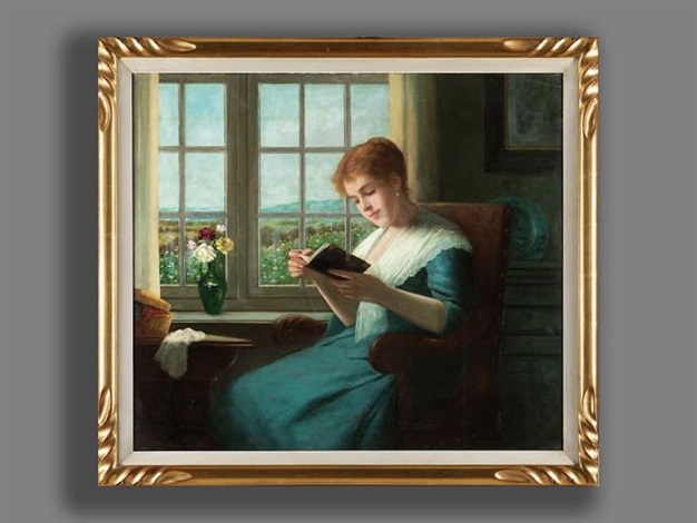 LESENDE JUNGE FRAU AN EINEM FENSTER by Ernst Anders on artnet