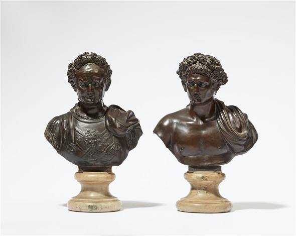 Two cast bronze busts of the Roman Emperors Tiberius and Vespasian by ...