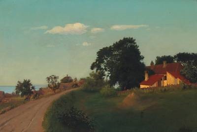 Landscape in Bornholm with a house by August Haerning on artnet