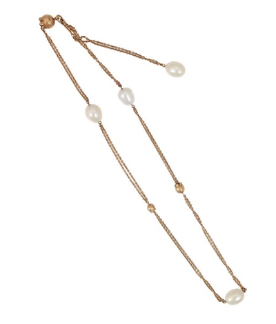 A pearl necklace set with four freshwater cultured pearls and lily of ...