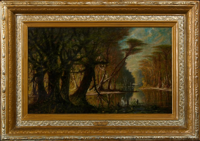 Mystic Louisiana Bayou scene with white heron by John Antrobus on artnet