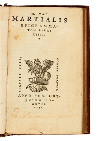 Martialis, Epigrammaton libri XIIII, Lyon, 1546, Northern Italian red ...