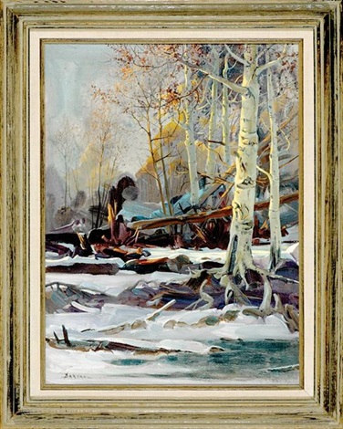 Winter forest scene by Endre Peter Darvas on artnet