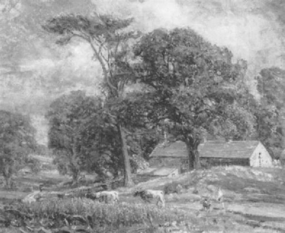 A boy herding cattle at High Austby Cottage, Ilkley by Herbert F. Royle ...