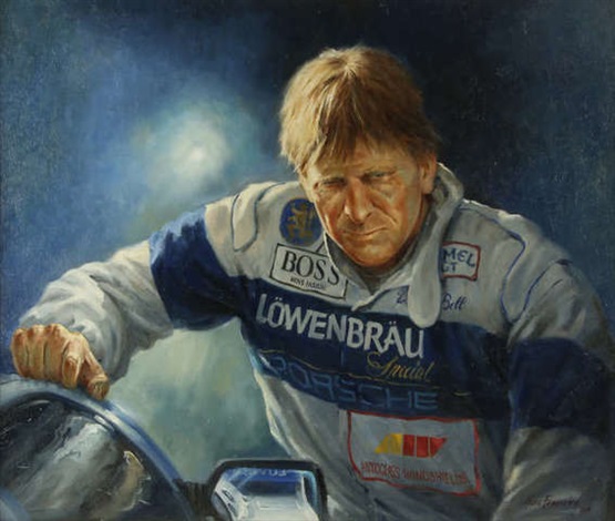 An original oil painting of Derek Bell - The racing driver surveying ...
