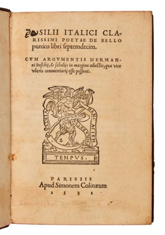 Silius Italicus, De bello Punico, Paris, 1531, morocco gilt by Niccolò ...
