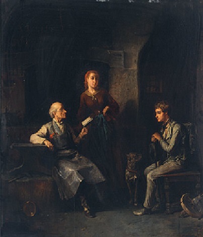 An interior with a master and his pupil by Alfred Ritter von Malheim ...