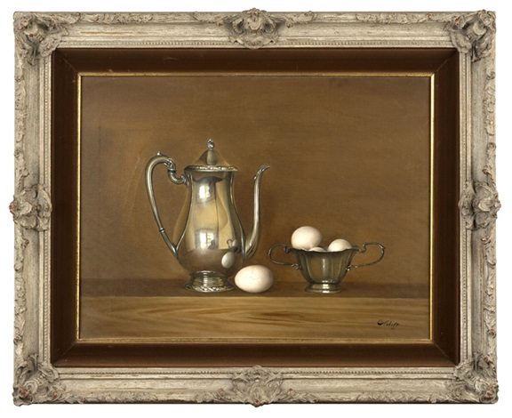 Still life with silver tea set by William Acheff on artnet