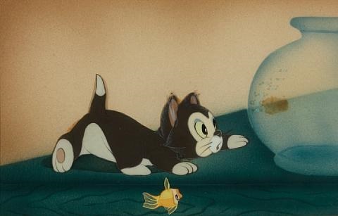 Untitled Figaro staring at Cleo in the fish bowlfrom Snow White and the ...