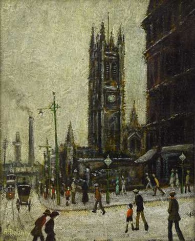 Manchester Cathedral with the towers of Strangeways Prison and ...