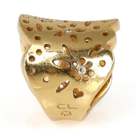 A wide Lace ring set with seven brilliant-cut diamonds by Ole Lynggaard ...