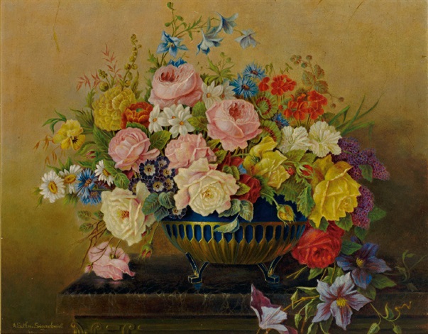 Prachtvolles Blumenstilleben in ovaler Schale by Anna Sattler ...