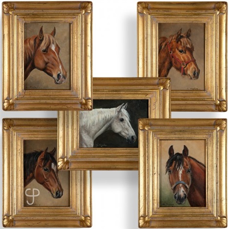 A five-piece group of horse portraits by Cynthia Rigden on artnet
